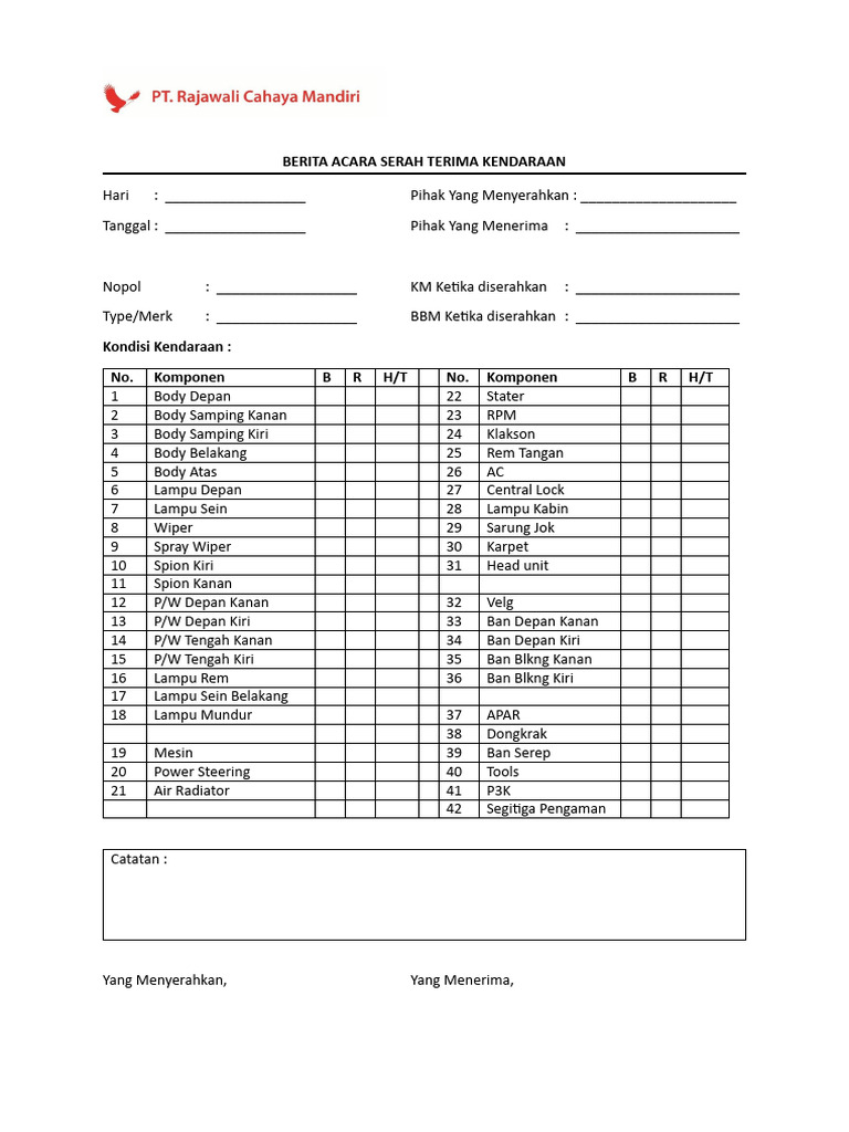 Berita Acara Serah Terima Kendaraan (Bastk) | PDF