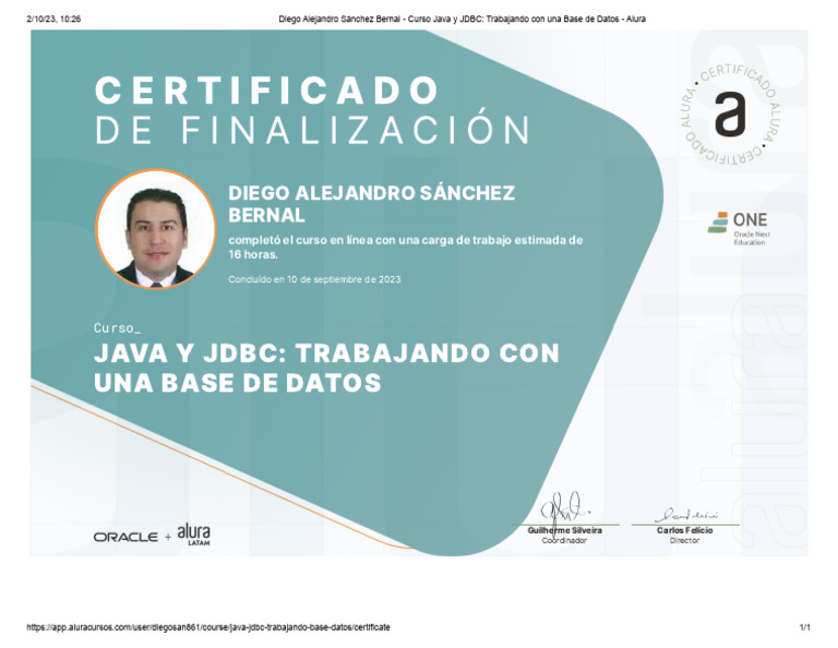 Certificado Curso Java y JDBC | PDF