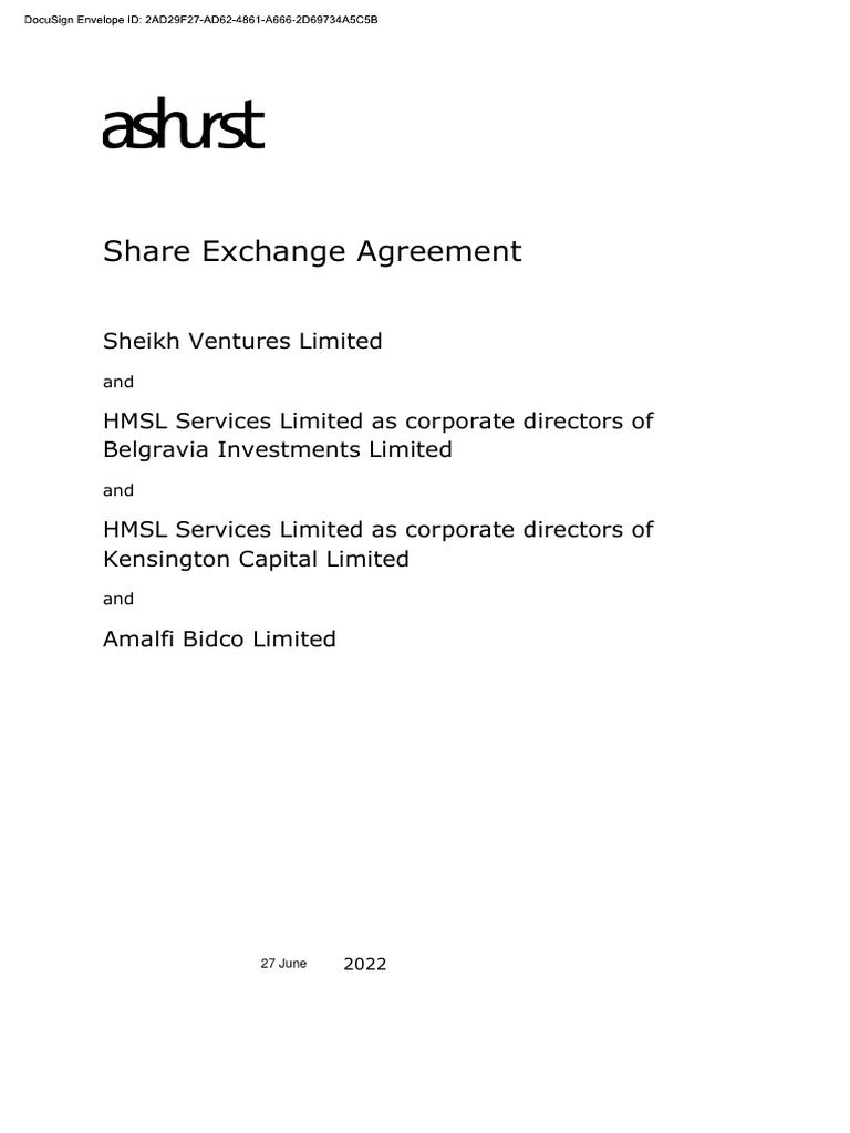 Share Exchange Agreement (Redacted) - Redacted | PDF | Legal Remedy ...
