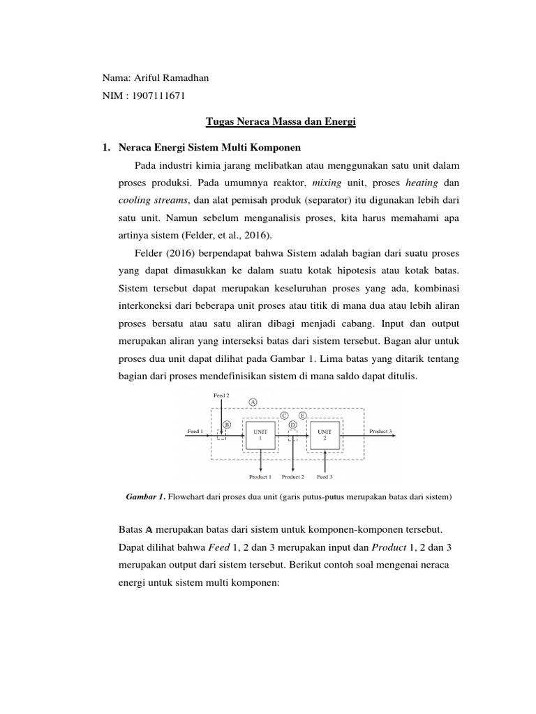 Ariful Ramadhan - 1907111671 - Tugas Neraca Massa Dan Energi | PDF