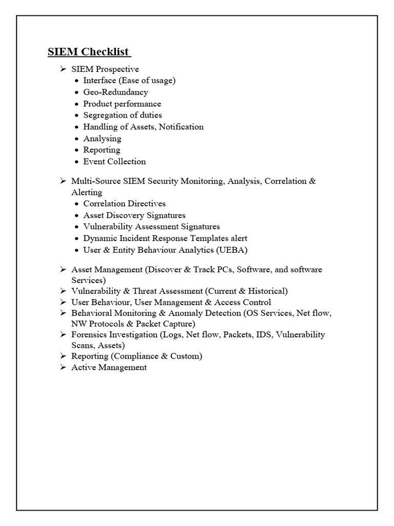 SIEM Checklist Content | PDF