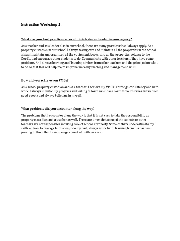 Instruction Workshop 2 | PDF