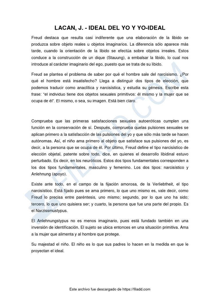 Lacan Ideal Del Yo y Yo-Ideal | PDF | Libido | Carné de identidad