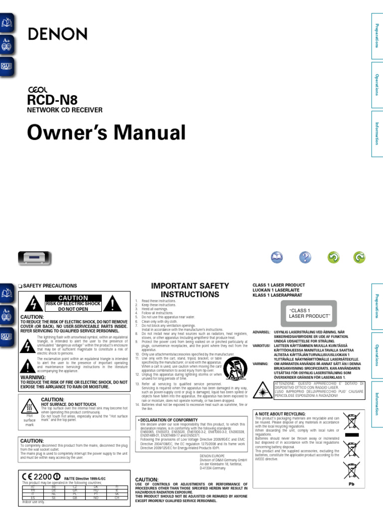 Denon Rcd-N8e2 Eng | PDF | I Pod Touch | I Phone