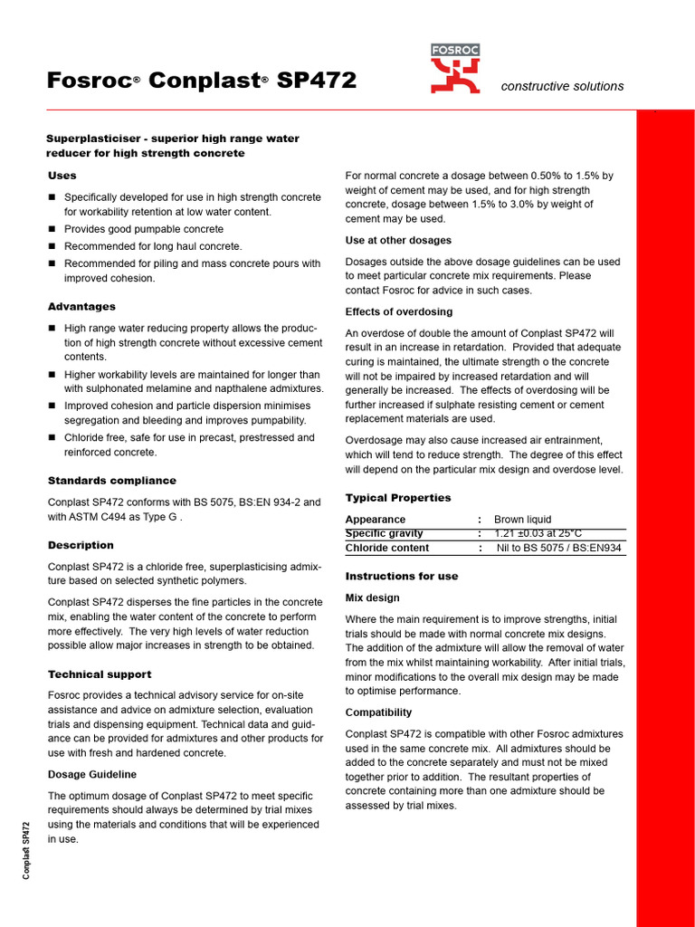 Conplast SP472 | Download Free PDF | Concrete | United Arab Emirates