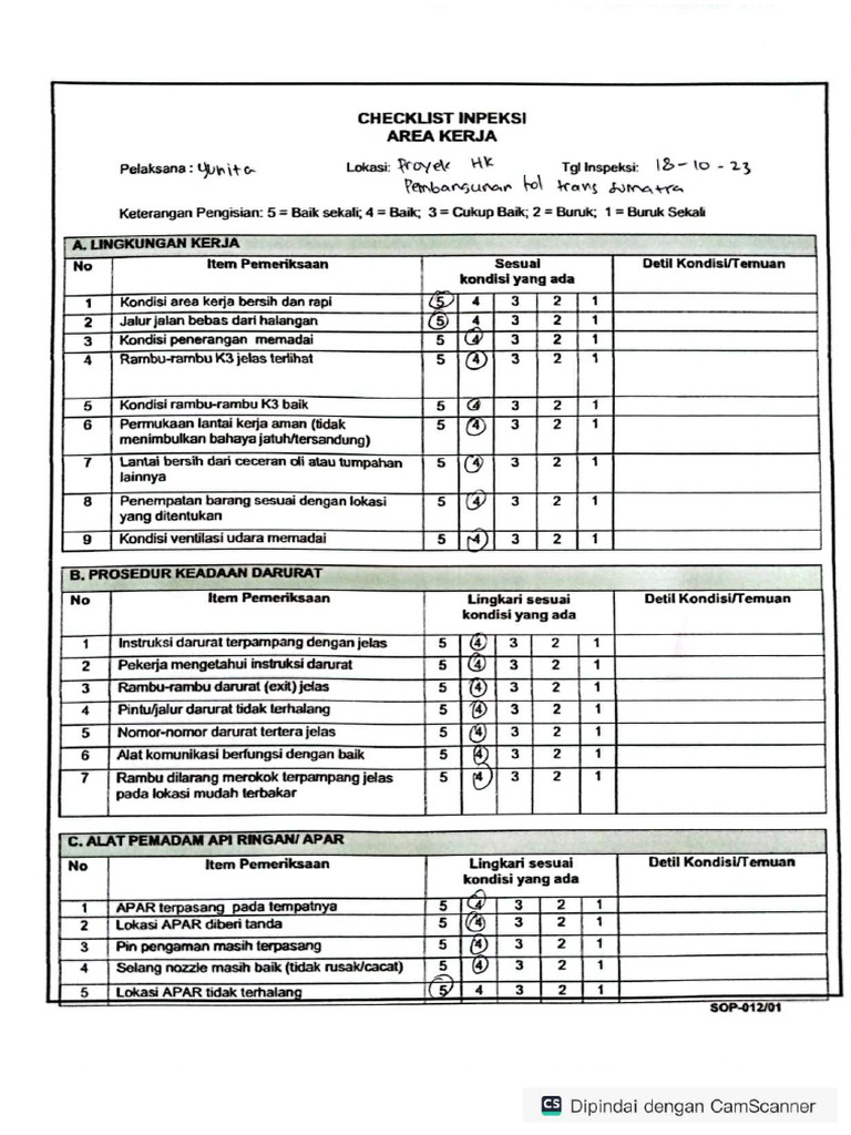 Checklist Inspeksi Area Kerja - Compressed | PDF