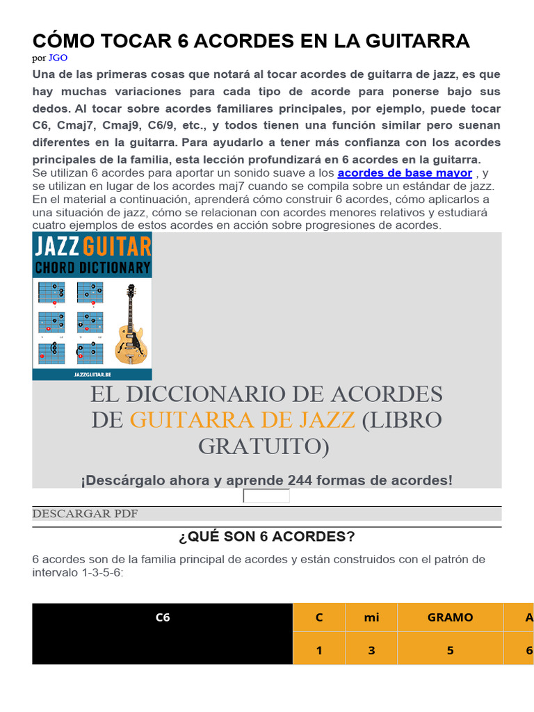 Cómo Tocar 6 Acordes en Guitarra | PDF | Acorde (Música) | Guitarras
