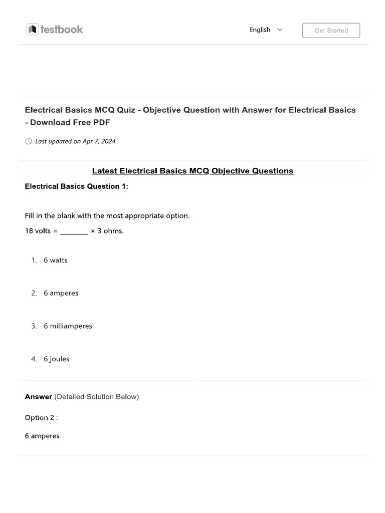 Electrical Basics MCQ | PDF