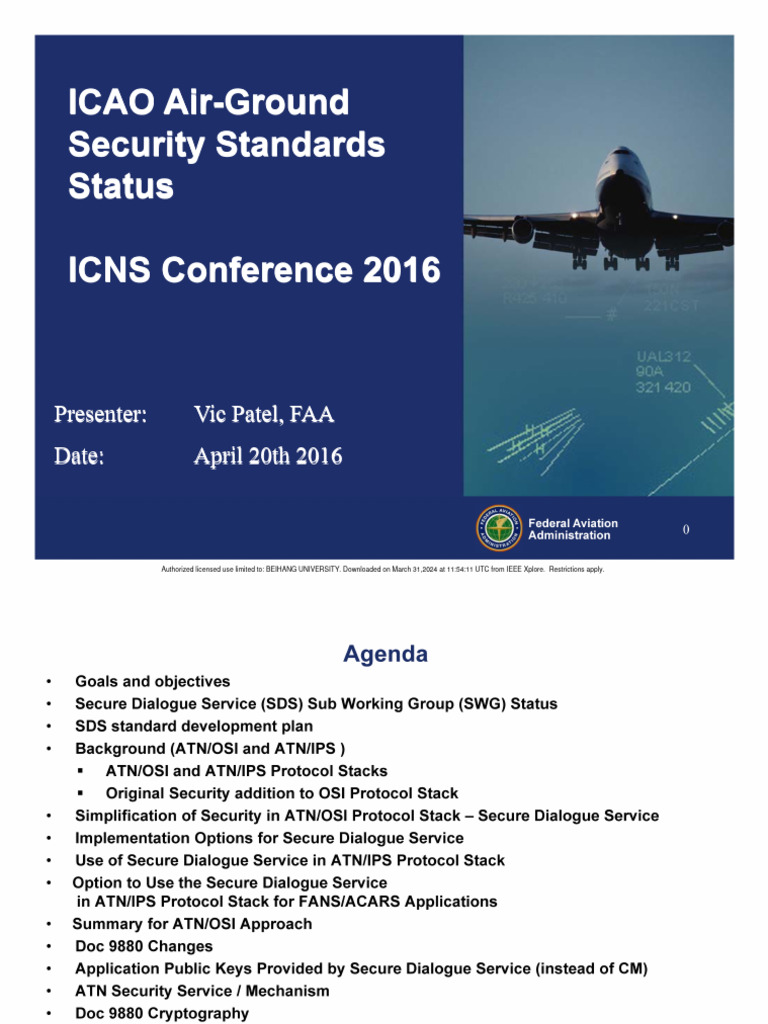 ICAO Air-Ground Security Standards Status ICNS Conference 2016 | PDF ...