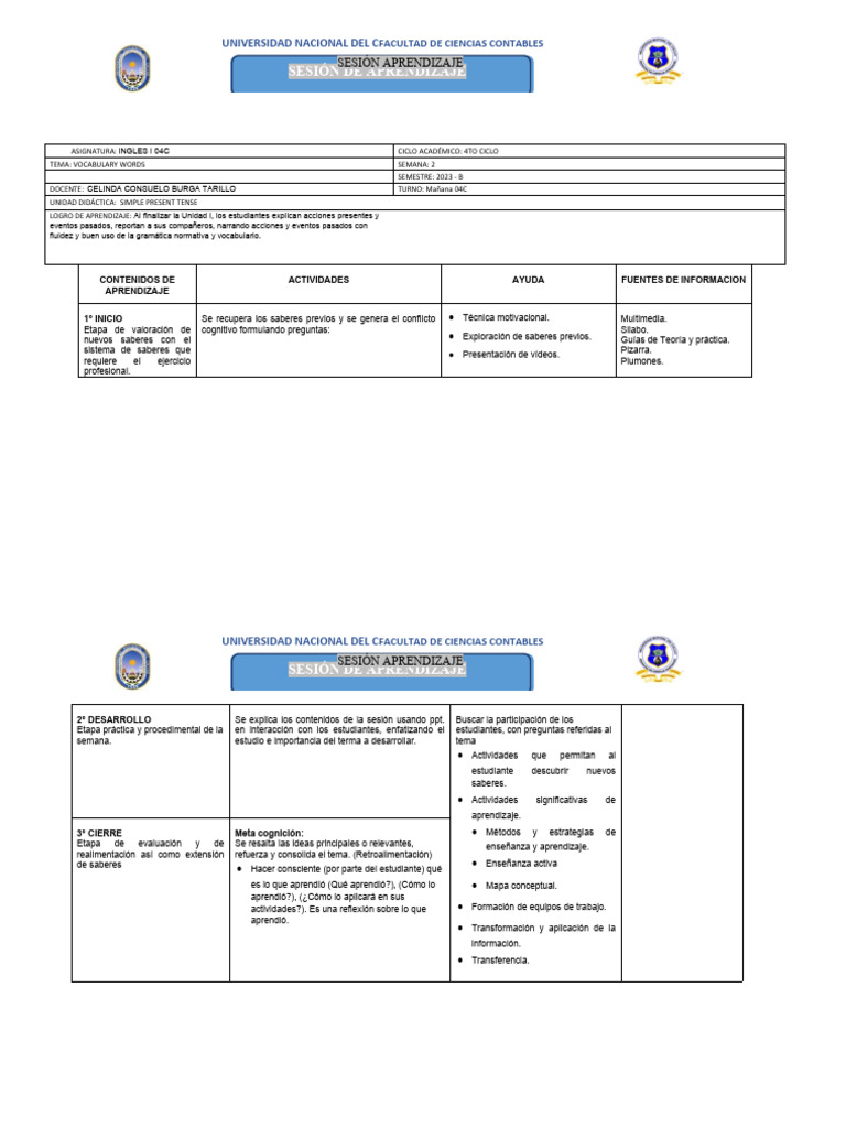 Formato de Sesión de Aprendizaje (Semana 2) | PDF | Aprendizaje | Enseñando