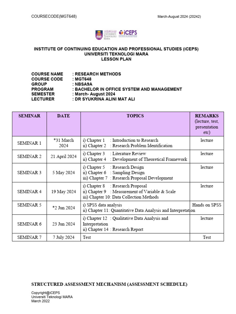 Template Lesson Plan For Sem March-August 2024 Iceps | Download Free ...