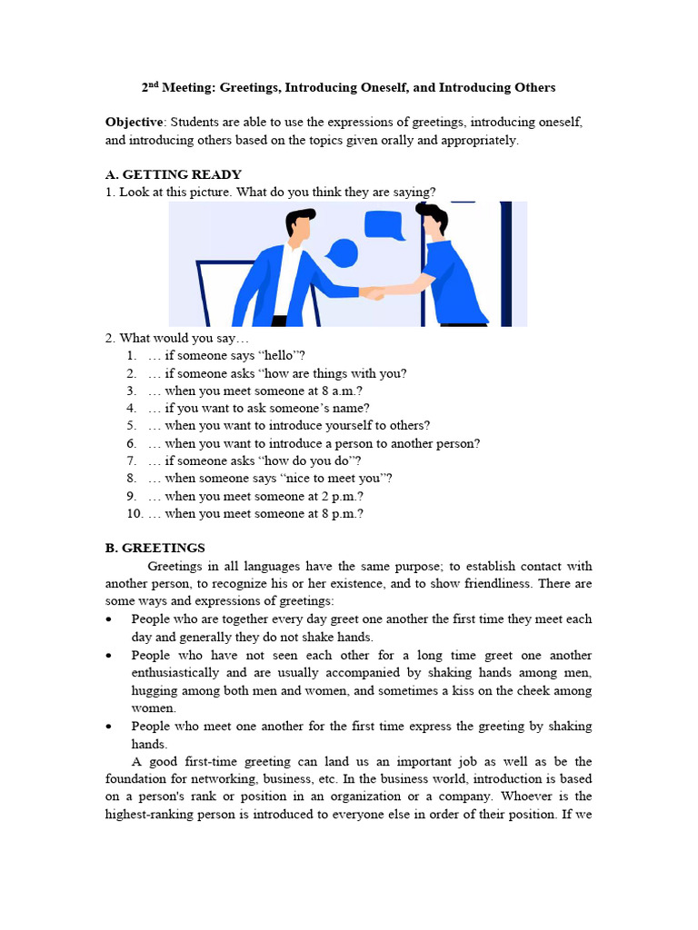 Unit 1. Greetings & Introduction | PDF