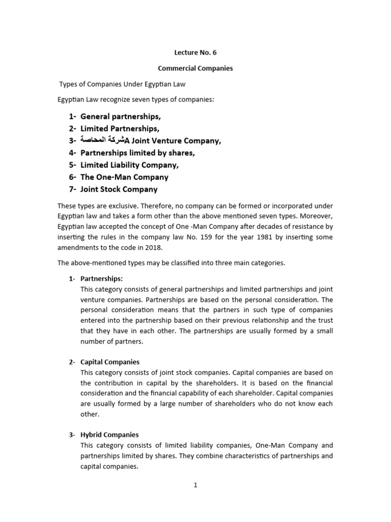 Lecture No. 6 | PDF | Partnership | Joint Stock Company