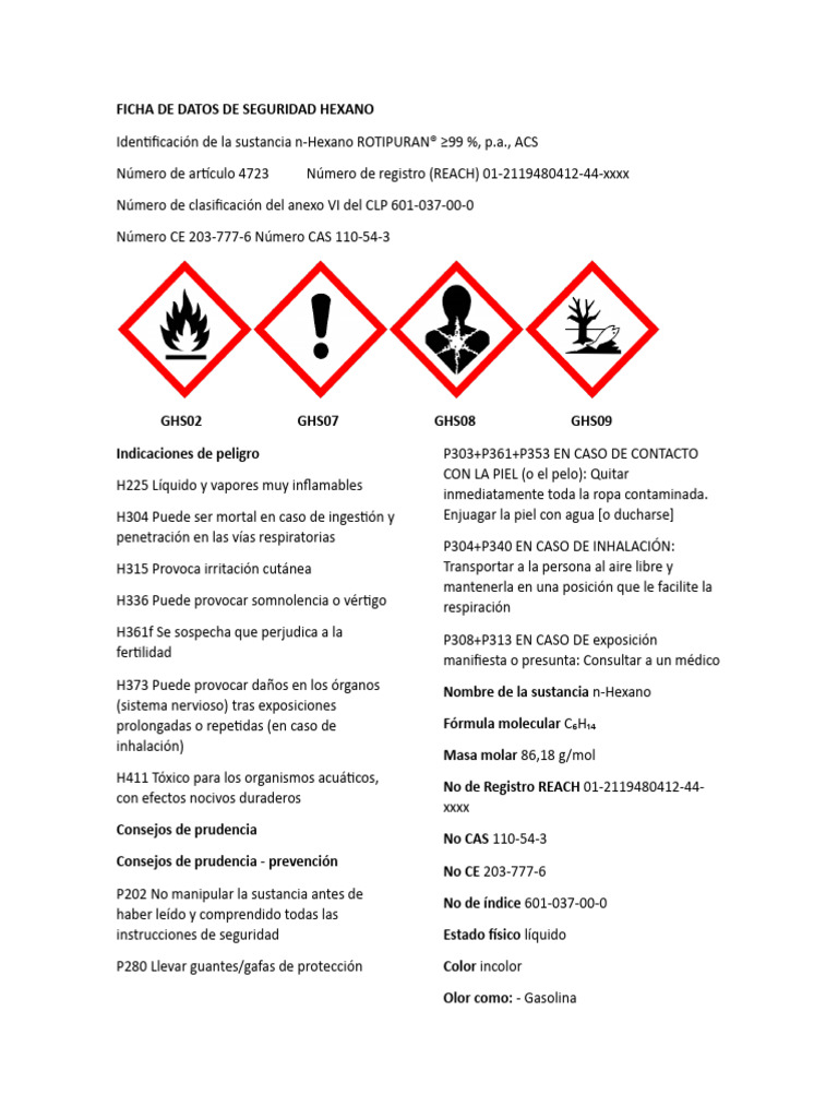 Ficha de Datos de Seguridad Hexano | PDF