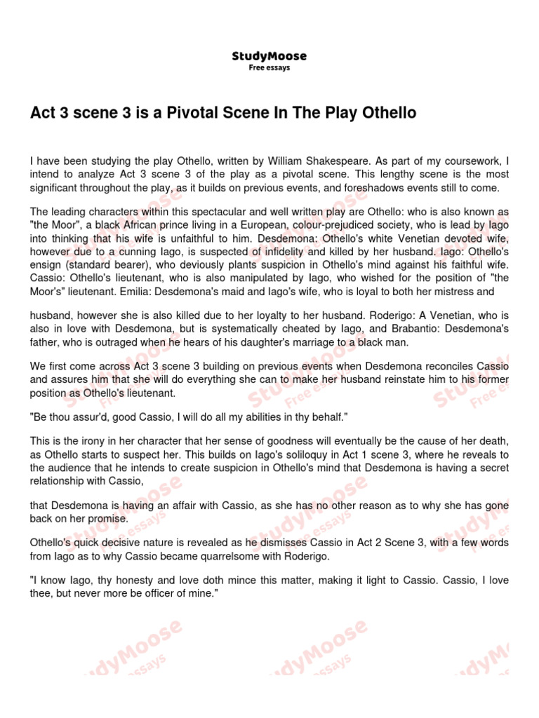 Act 3 Scene 3 Is A Pivotal Scene in The Play Othello | PDF | Othello | Iago