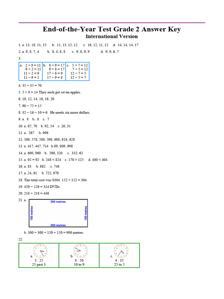 End of Year Test Grade2 Answers Math | PDF