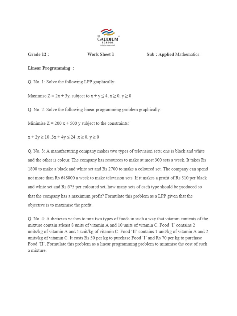 Grade 12 Applied Mathematics Worksheet | Download Free PDF | Speed ...