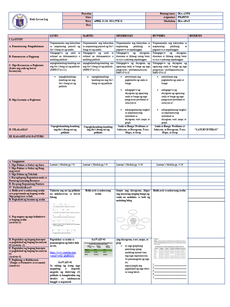 GR 6 Dll-Filipino-Wk 3 - QTR 4 | PDF