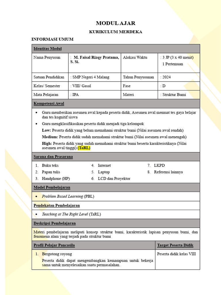 Modul Ajar Struktur Bumi Pdf