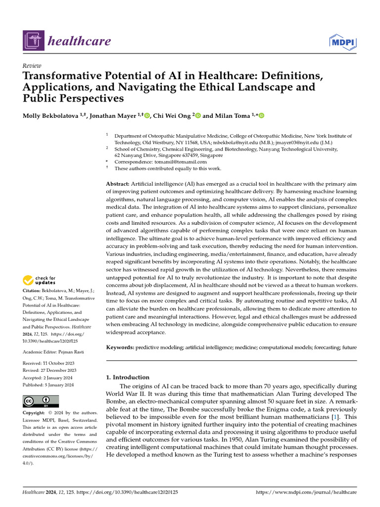Transformative Potential of AI in Healthcare- Definitions, Applications ... Transformative Potential of AI in Healthcare- Definitions, Applications ...