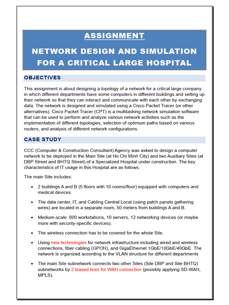 Hospital Network Design Assignment | PDF | Computer Network | Computing