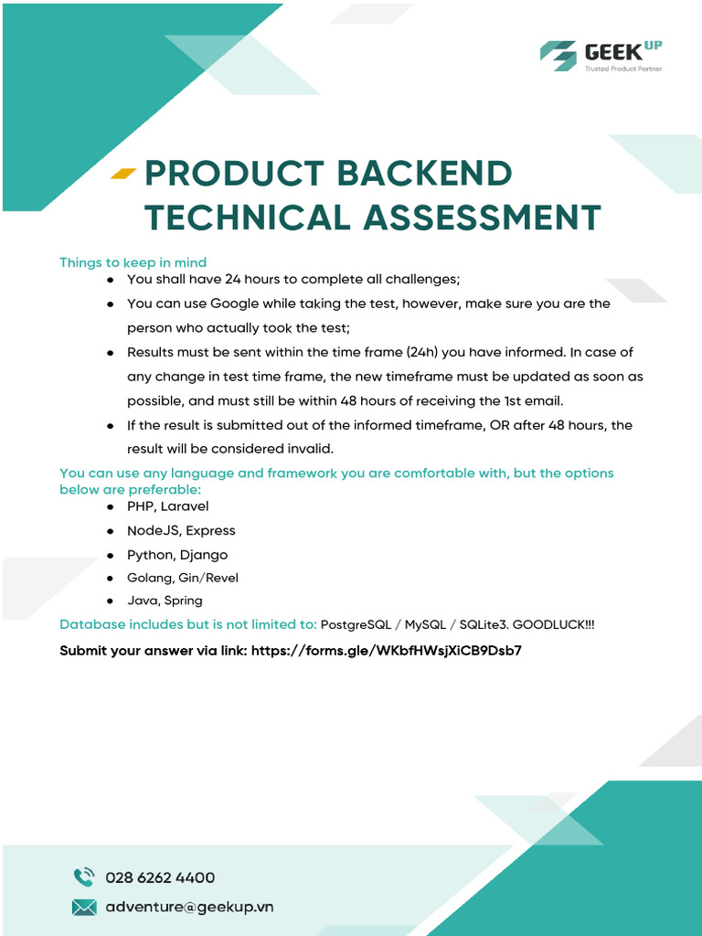 GEEK Up Backend Technical Assessment Ver4.1 | Download Free PDF | Point Of Sale | Databases