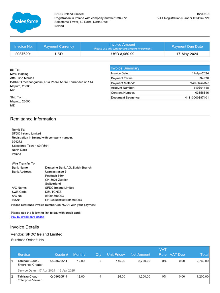 Salesforce Invoice 29376201 | PDF | Invoice | Value Added Tax