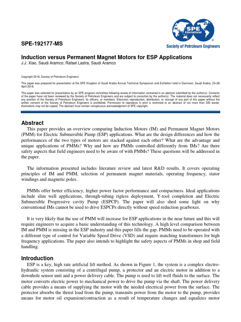 192177-MS Induction Versus Permanent Magnet Motors For ESP Applications ...