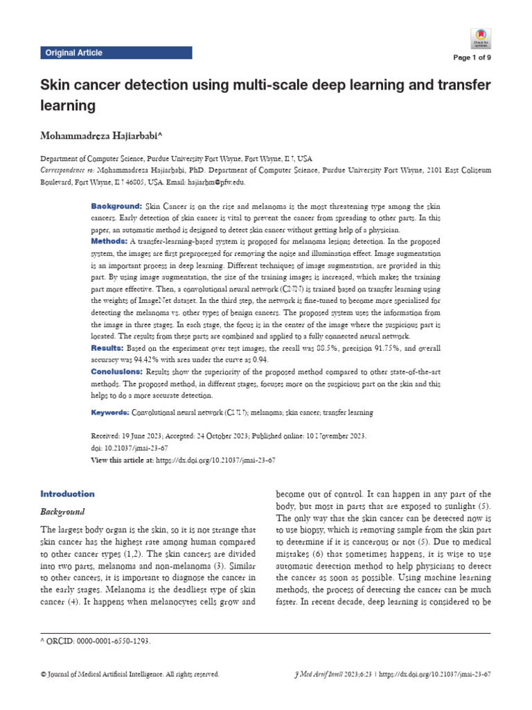 Skin Cancer Detection via Deep Learning | PDF | Receiver Operating ...