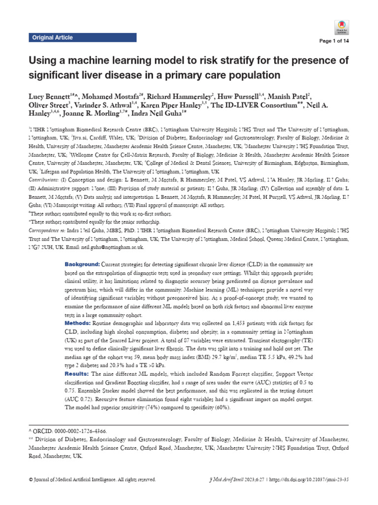 Using A Machine Learning Model To Risk Stratify For The Presence Of Significant Liver Disease In
