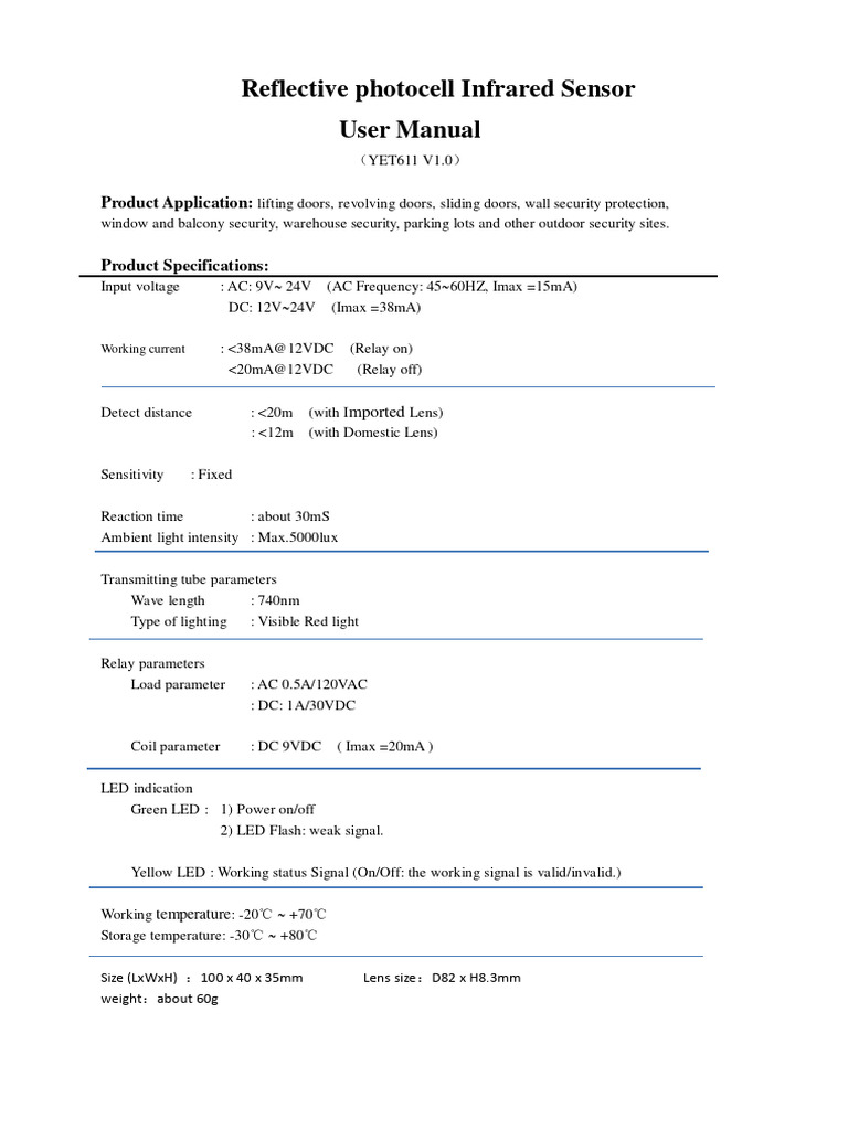 YET611Reflective Photocell Infrared Sensor | PDF