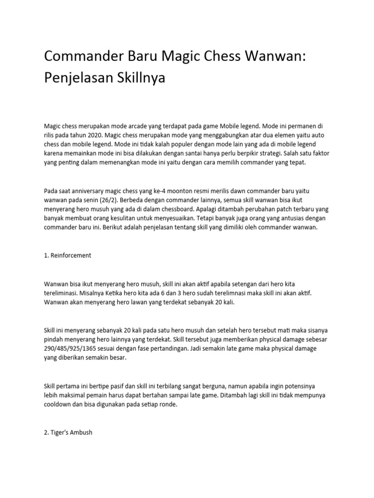 Skill dan Strategi Commander Wanwan | PDF