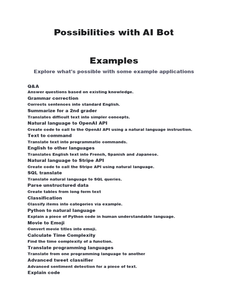 Possibilities With AI Bot | PDF | Computing | Computer Programming