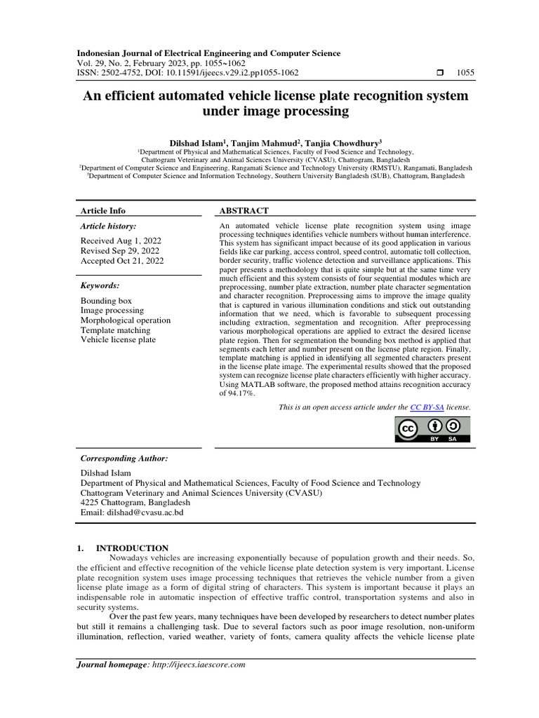 An Efficient Automated Vehicle License Plate Recognition System Under Image Processing | PDF ...