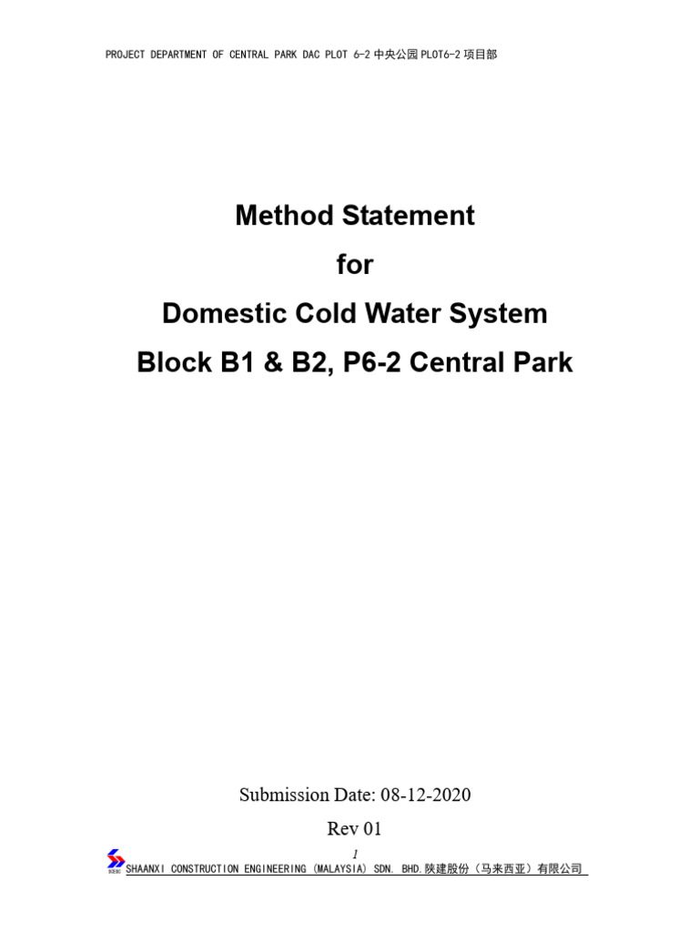 Method Statement For Domestic Cold Water System | PDF | Pipe (Fluid ...
