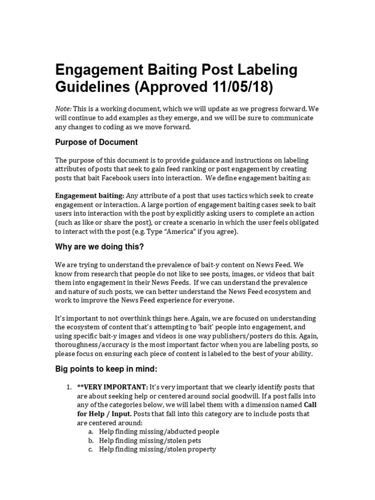 Engagement - Bait - Post - Guidelines - Approved 11.05.18 - v2 | PDF ...