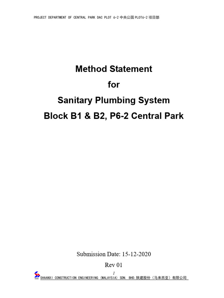 Method Statement For Sanitary Plumbing System | PDF | Pipe (Fluid Conveyance) | Plumbing