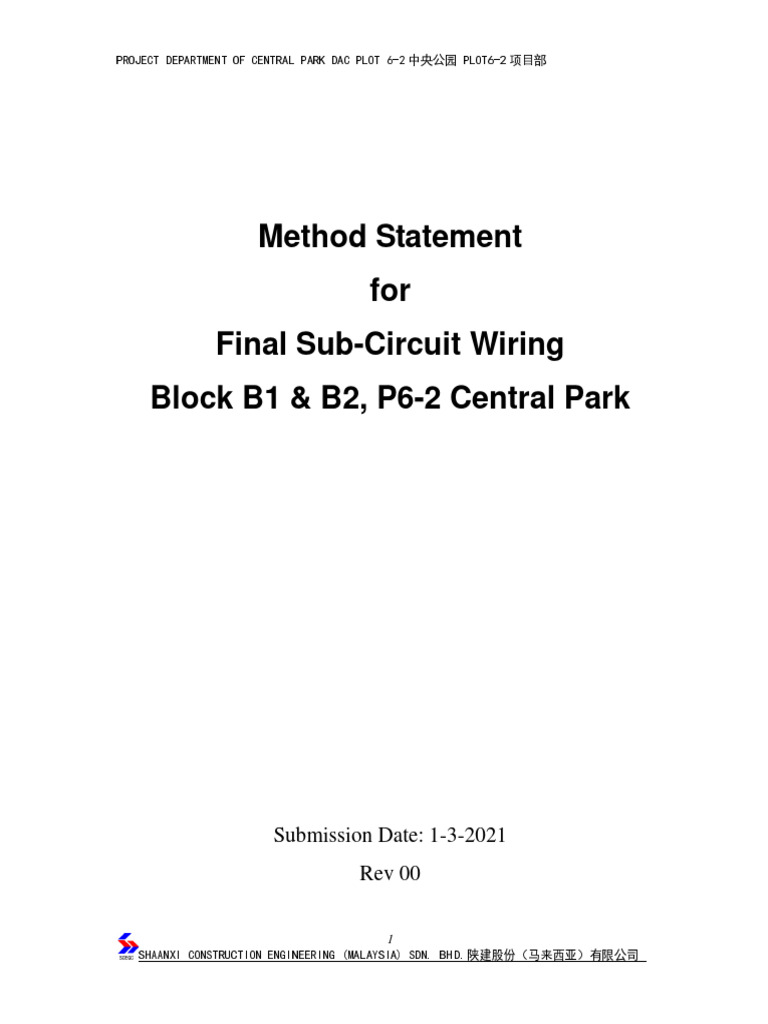 Method Statement for Final Sub-Circuit Wiring Block B1 & B2, P6-2 Central Park | PDF ...