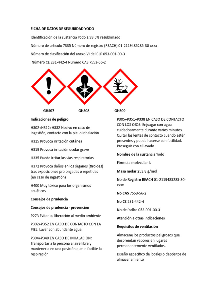 HDS Yodo | PDF | Química | Materiales