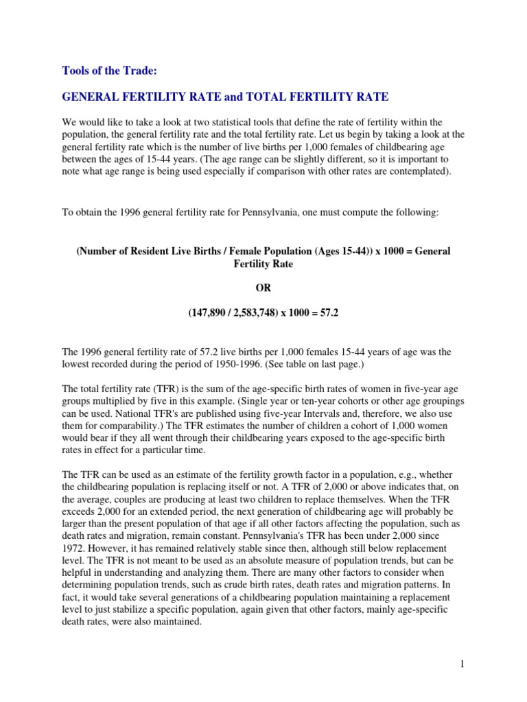 General Fertility Rate and Total Fertility Rate | PDF | Total Fertility ...