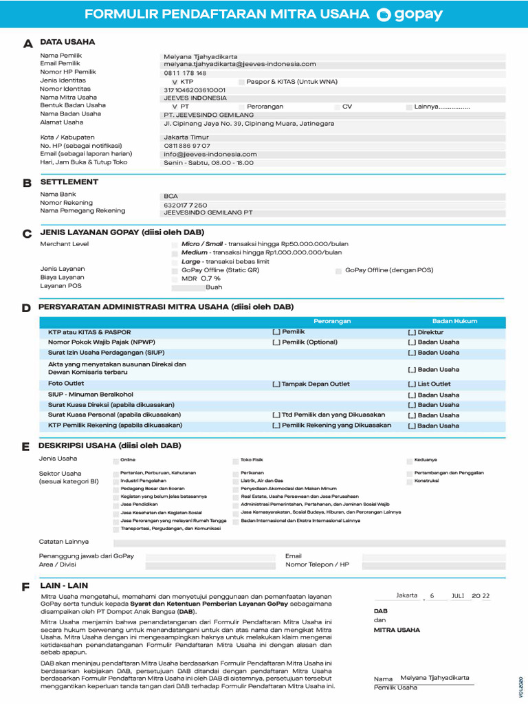 Gopay Form - Final | PDF