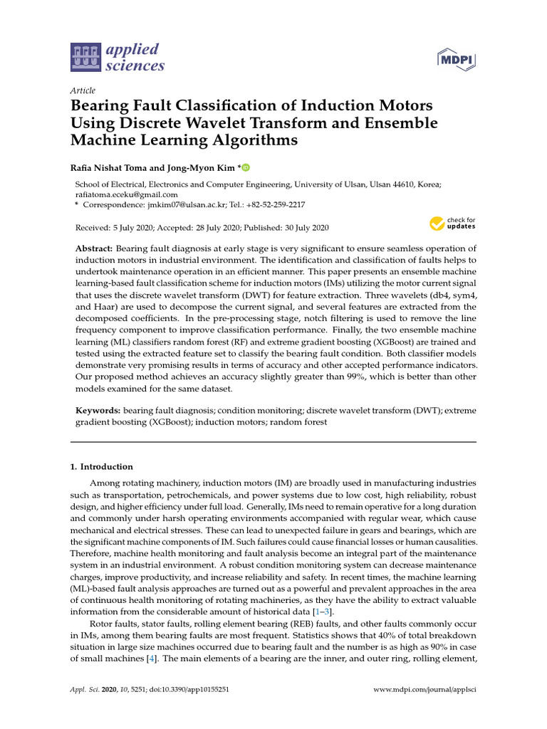 Bearing Fault Classification in Motors | PDF | Wavelet | Machine Learning