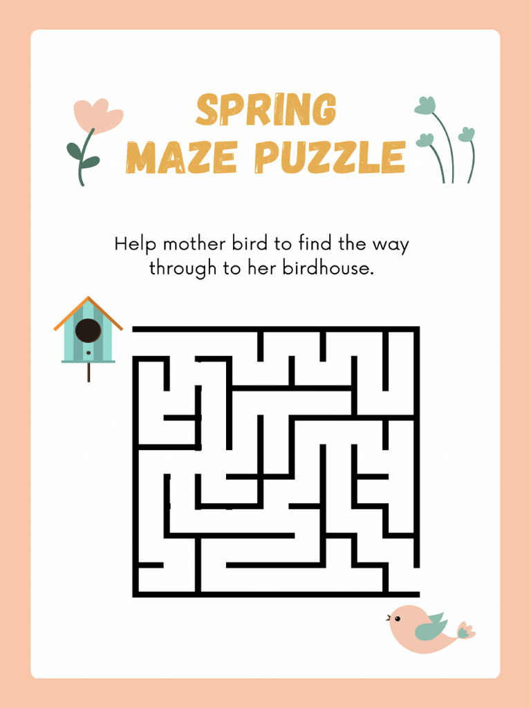 Orange and Blue Cute Easy Spring Maze Puzzle | PDF