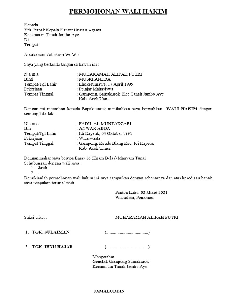 Permohonan Wali Hakim | PDF