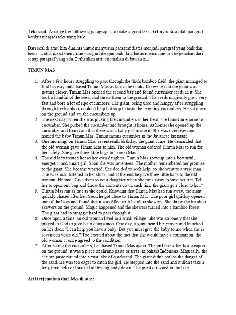 Susun Paragraf Cerita Timun Mas | PDF | Religion & Spirituality