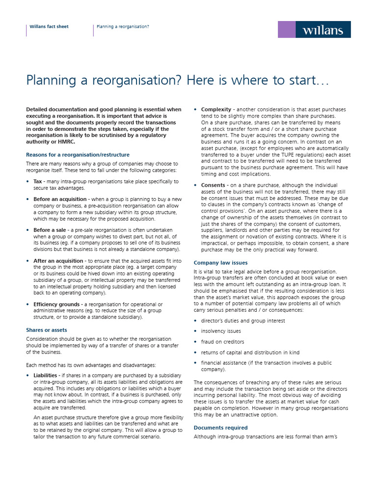 Planning A Reorganisation | PDF | Mergers And Acquisitions | Taxes