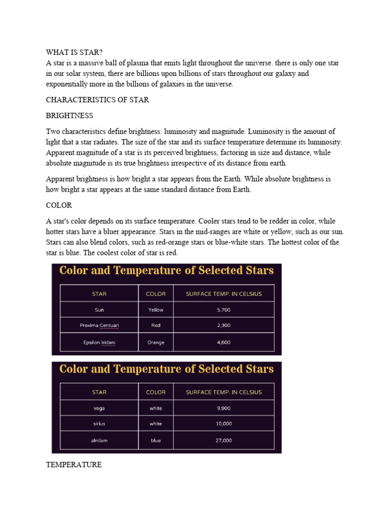 Understanding Stars: Characteristics & Uses | PDF | Stars | Apparent ...