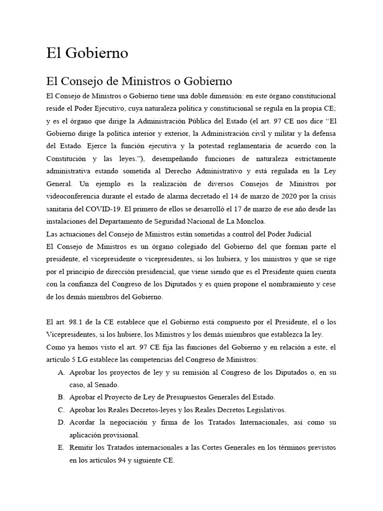 Estructura y Funciones del Gobierno Español | PDF | Gobierno de españa ...