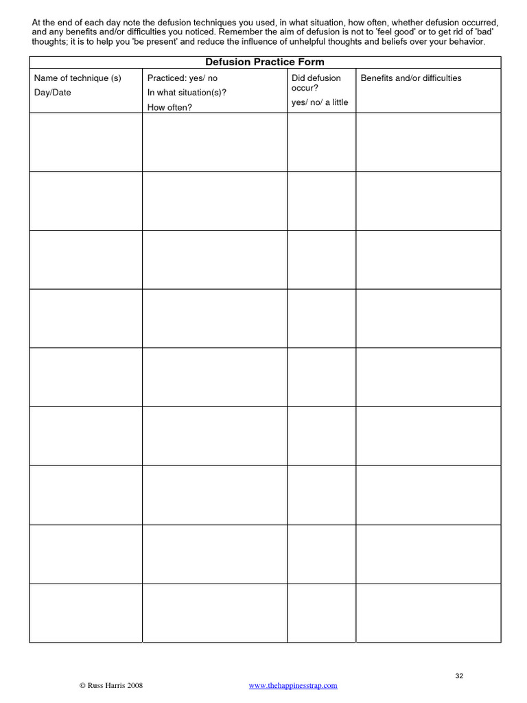 Defusion Practice Record | PDF