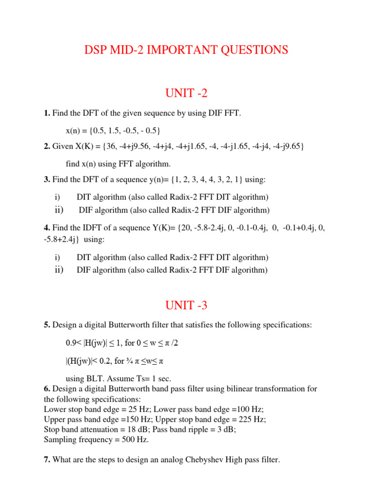 DSP Mid-2 Important - Questions | Download Free PDF | Fast Fourier Transform | Fourier Analysis